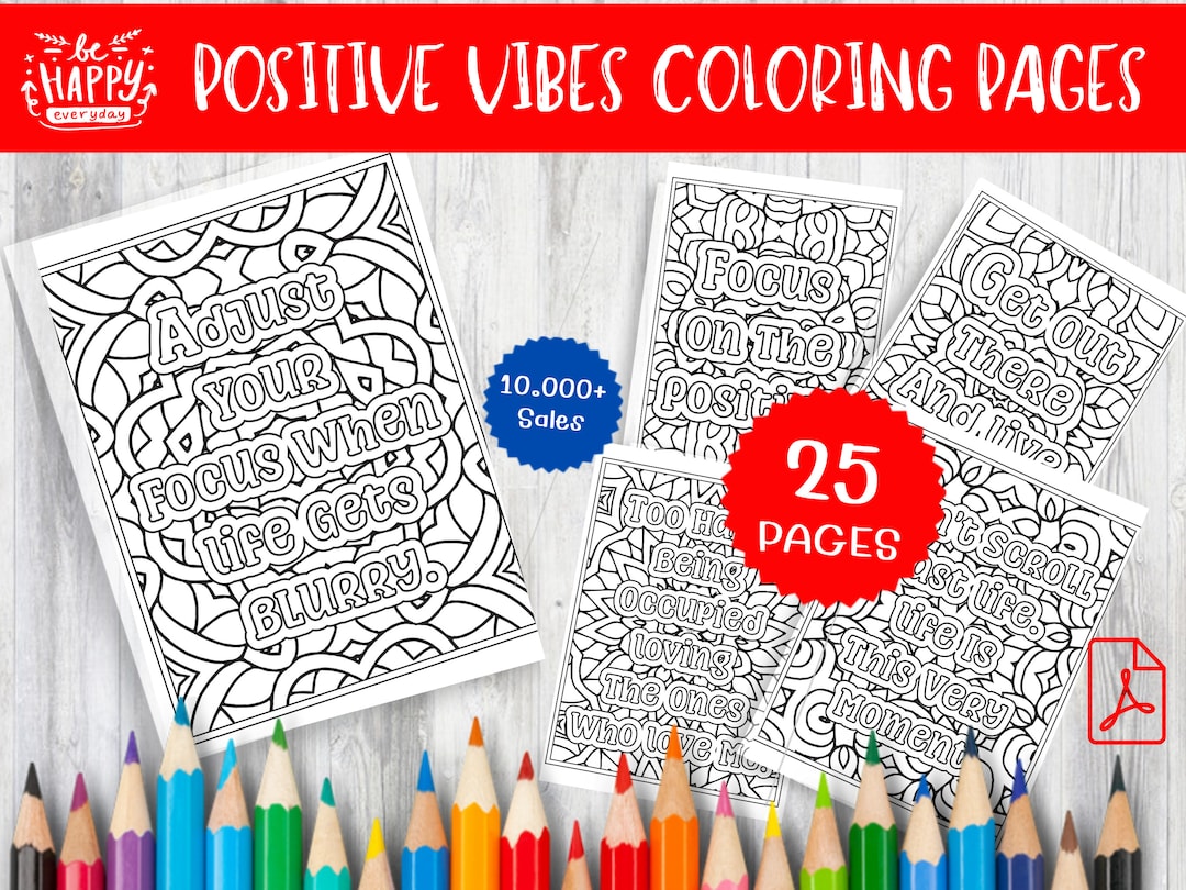 Positive Vibes Coloring Pages - Relaxing Adult Coloring Book for ...