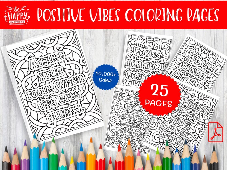 Positive Vibes Coloring Pages - Relaxing Adult Coloring Book for ...
