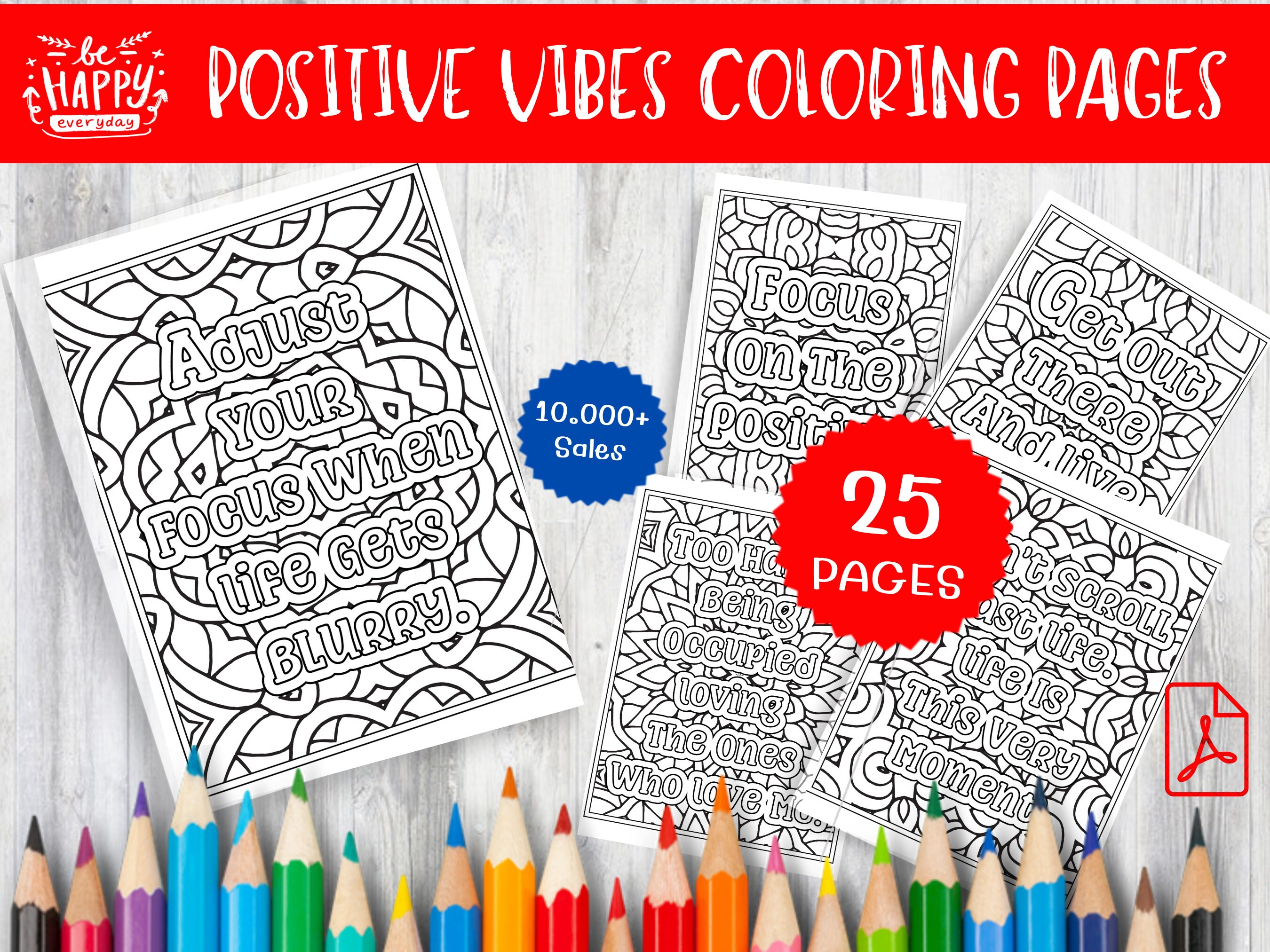 Positive Vibes Coloring Pages - Relaxing Adult Coloring Book for ...