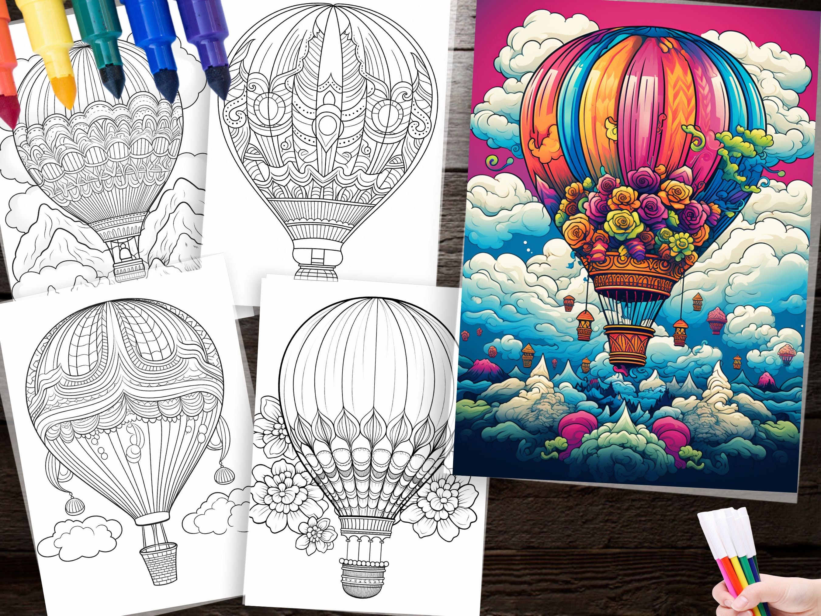 100 Hot Air Balloon Coloring Pages Fun and Relaxing Designs for All ...