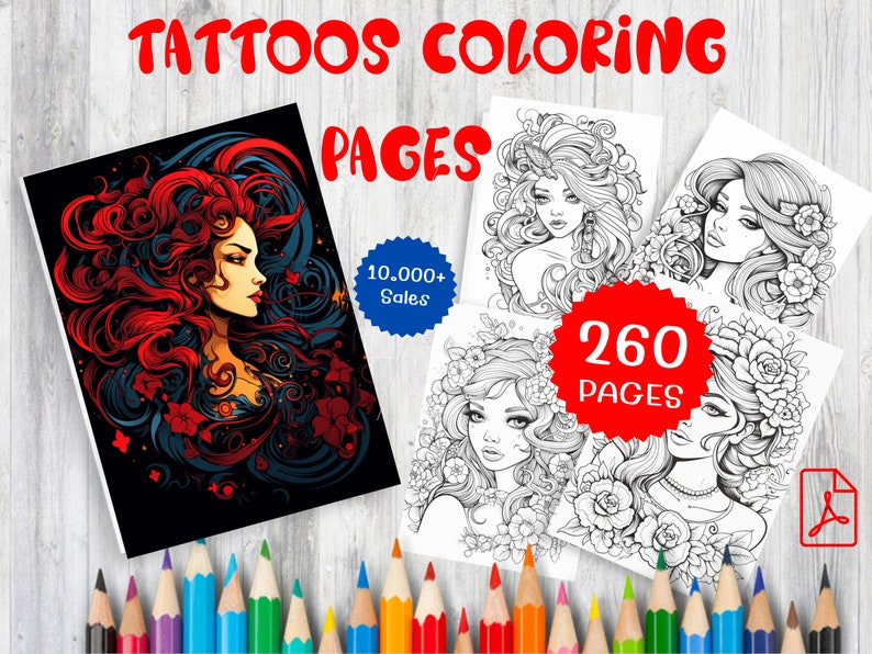 260 Printable Tattoos Coloring Pages for Kids and Adults , Grayscale ...