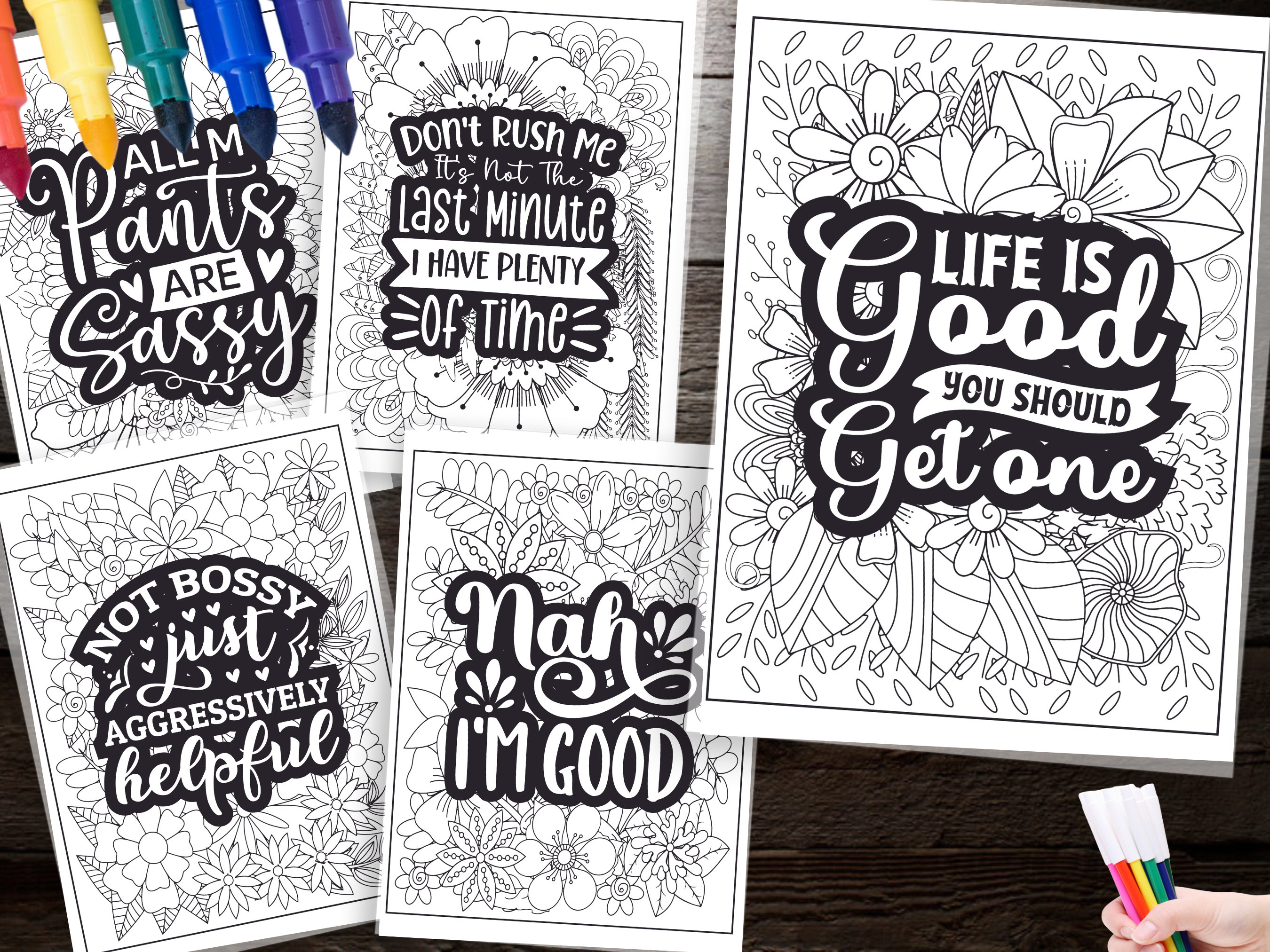 100 Funny Quotes Coloring Pages Instant Digital Download for Relaxation ...