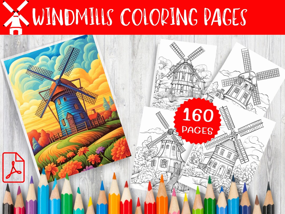 160 Whimsical Windmills Coloring Pages for Relaxation and Creativity ...