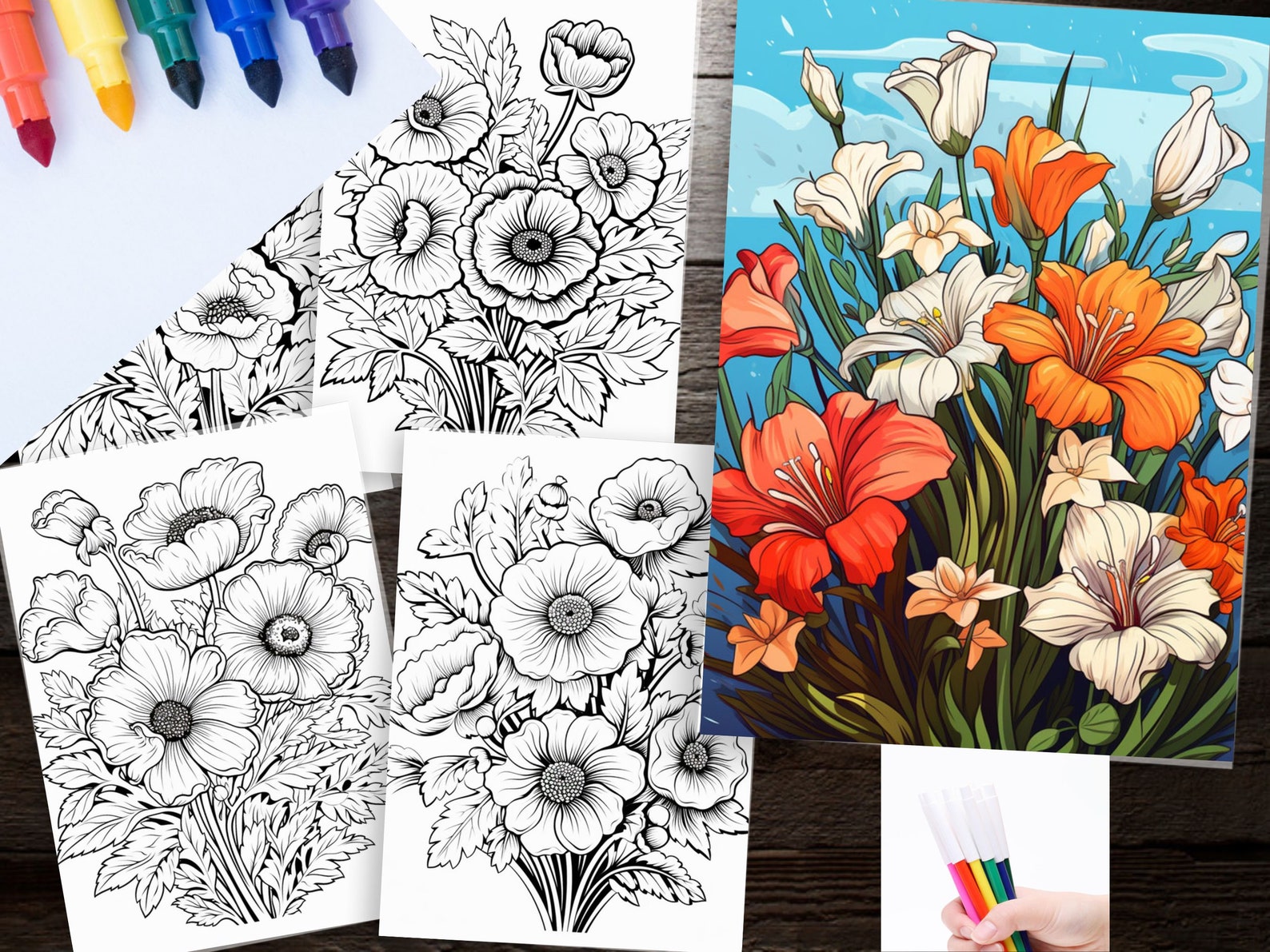 200 Flower Coloring Sheets for All Adults + Kids - Printable PDF - Etsy