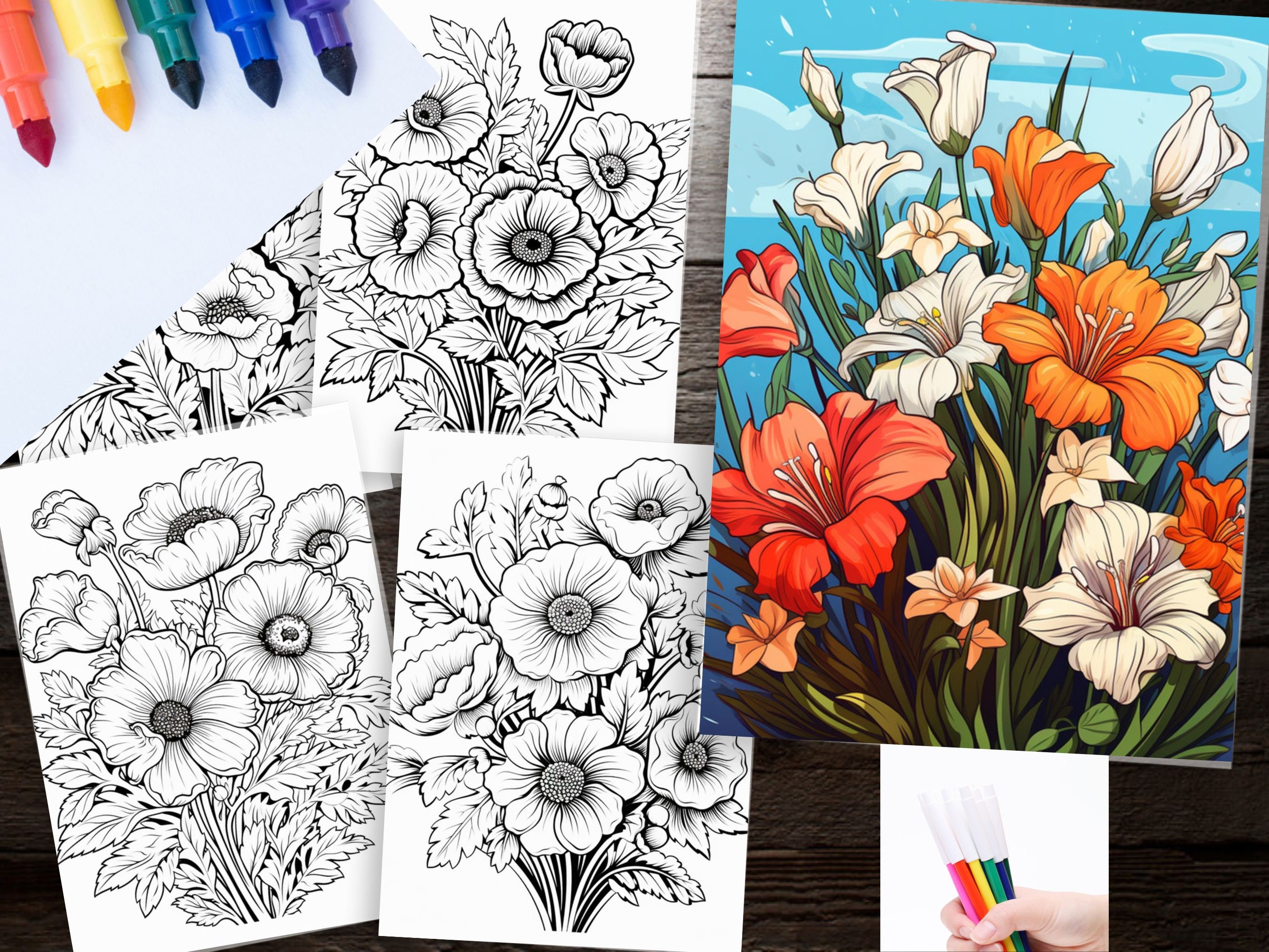 200 Flower Coloring Sheets for All Adults Kids Printable PDF - Etsy