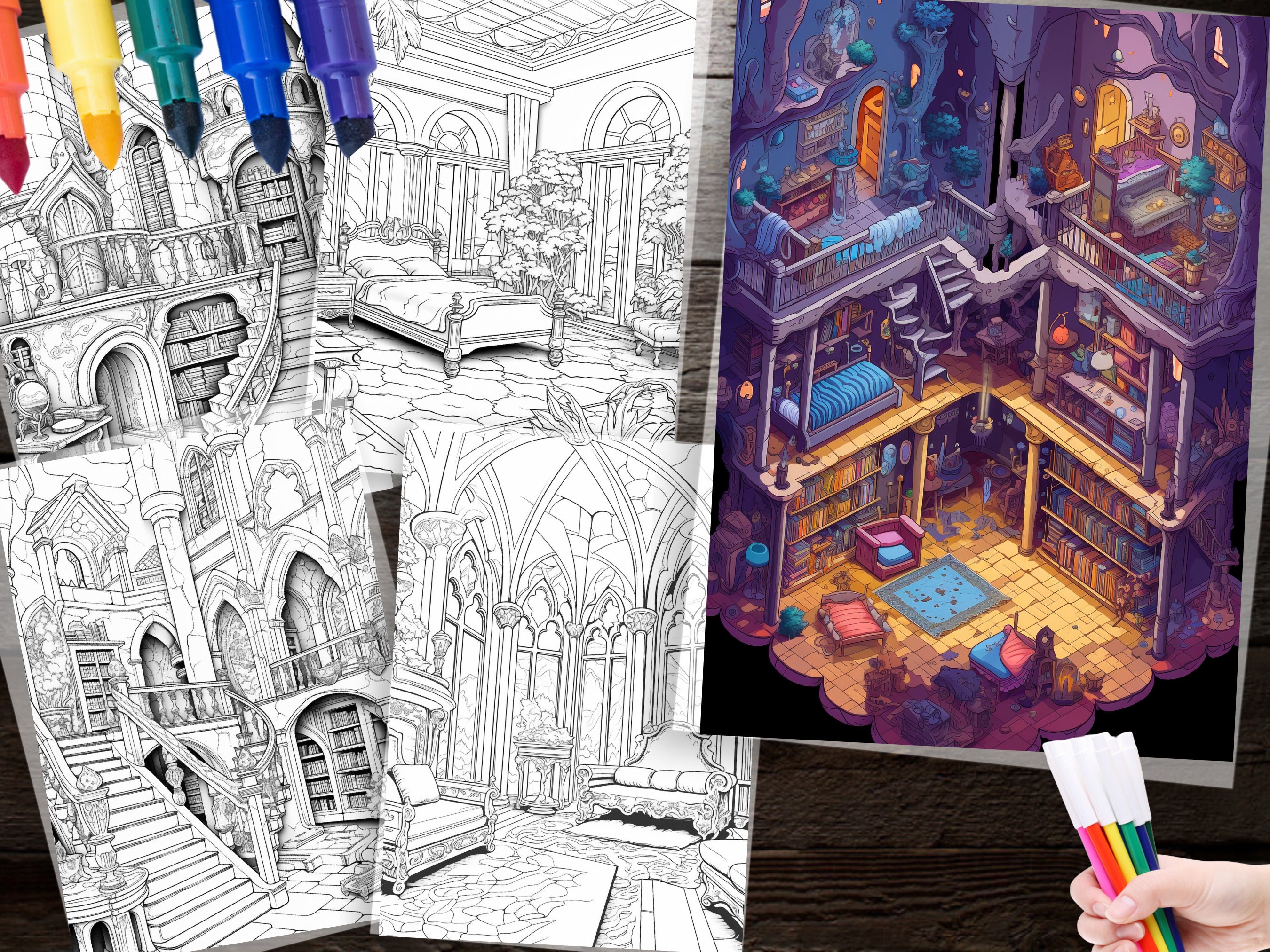 150 Fantasy Isometric Room Coloring Page for Creative Minds Printable ...