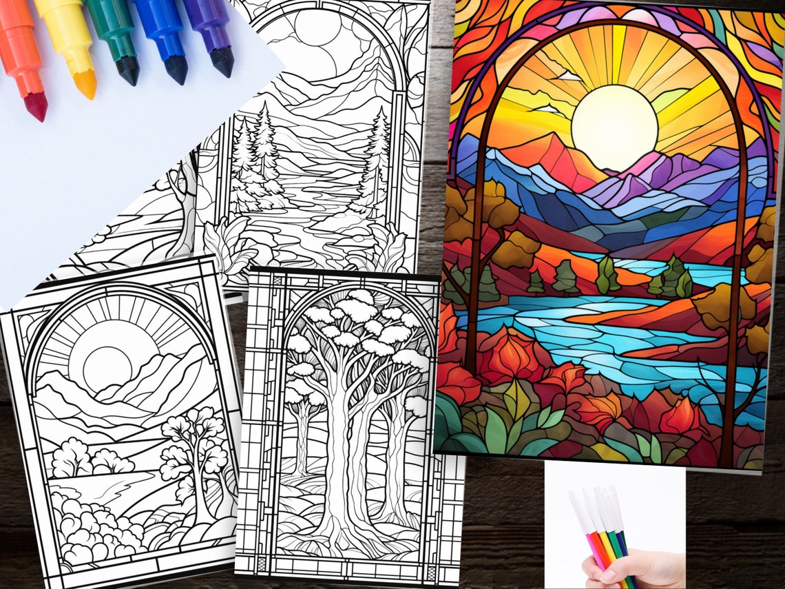 100 Stained Glass Patterns Coloring Pages, Printable PDF (digital ...