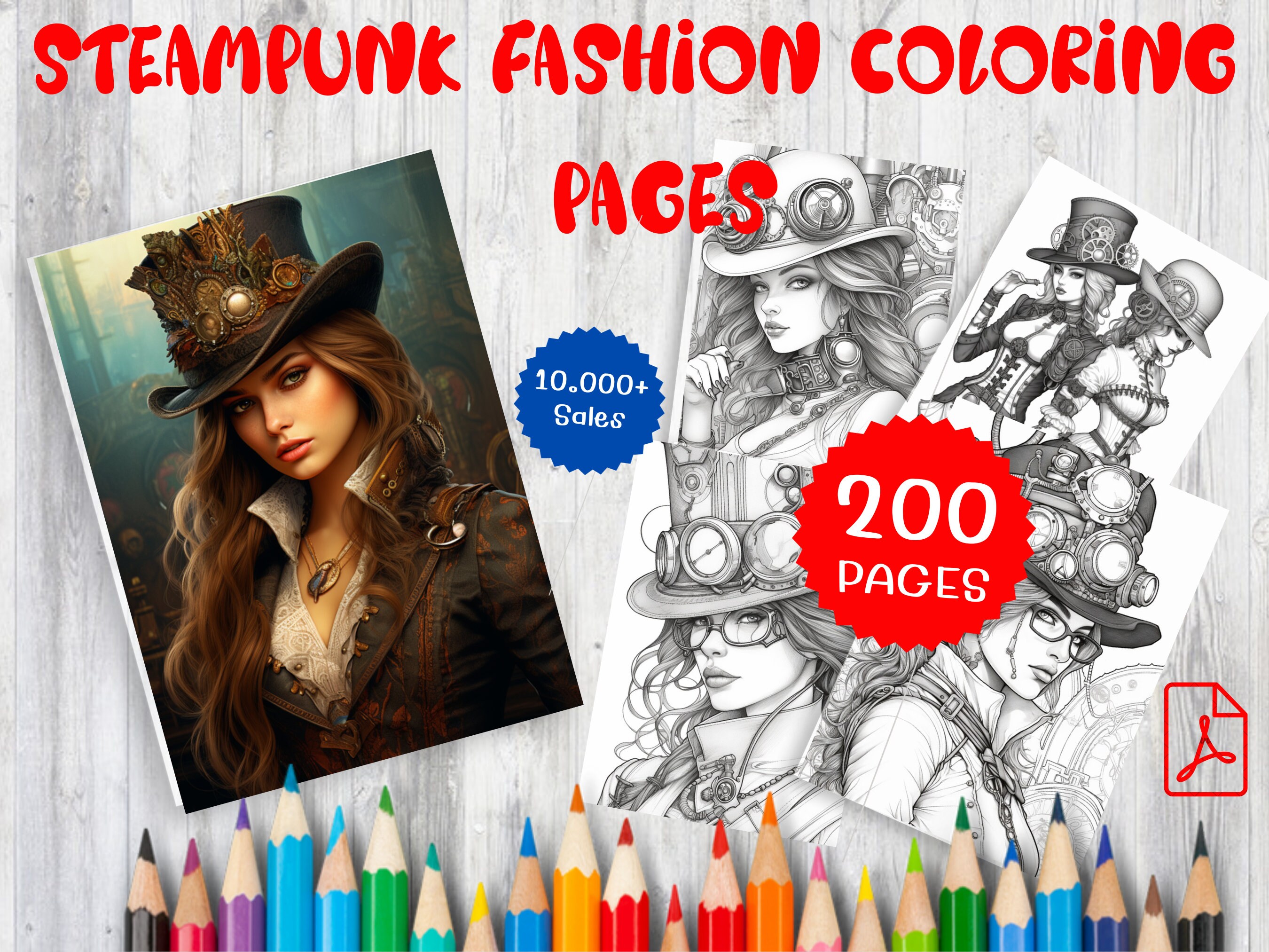 200 Steampunk Fashion Coloring Pages for Adults Instant Download ...