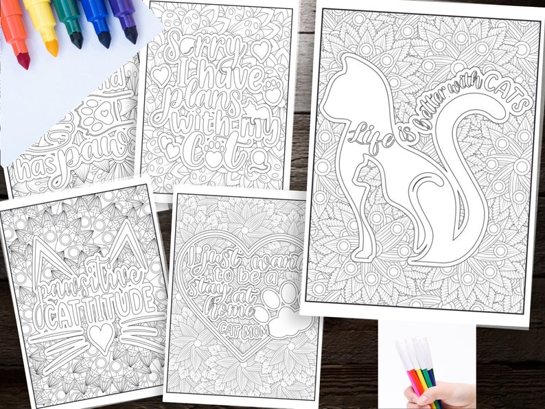 40 Cat Quotes Coloring Pages for Kids and Adults , Digital Download ...