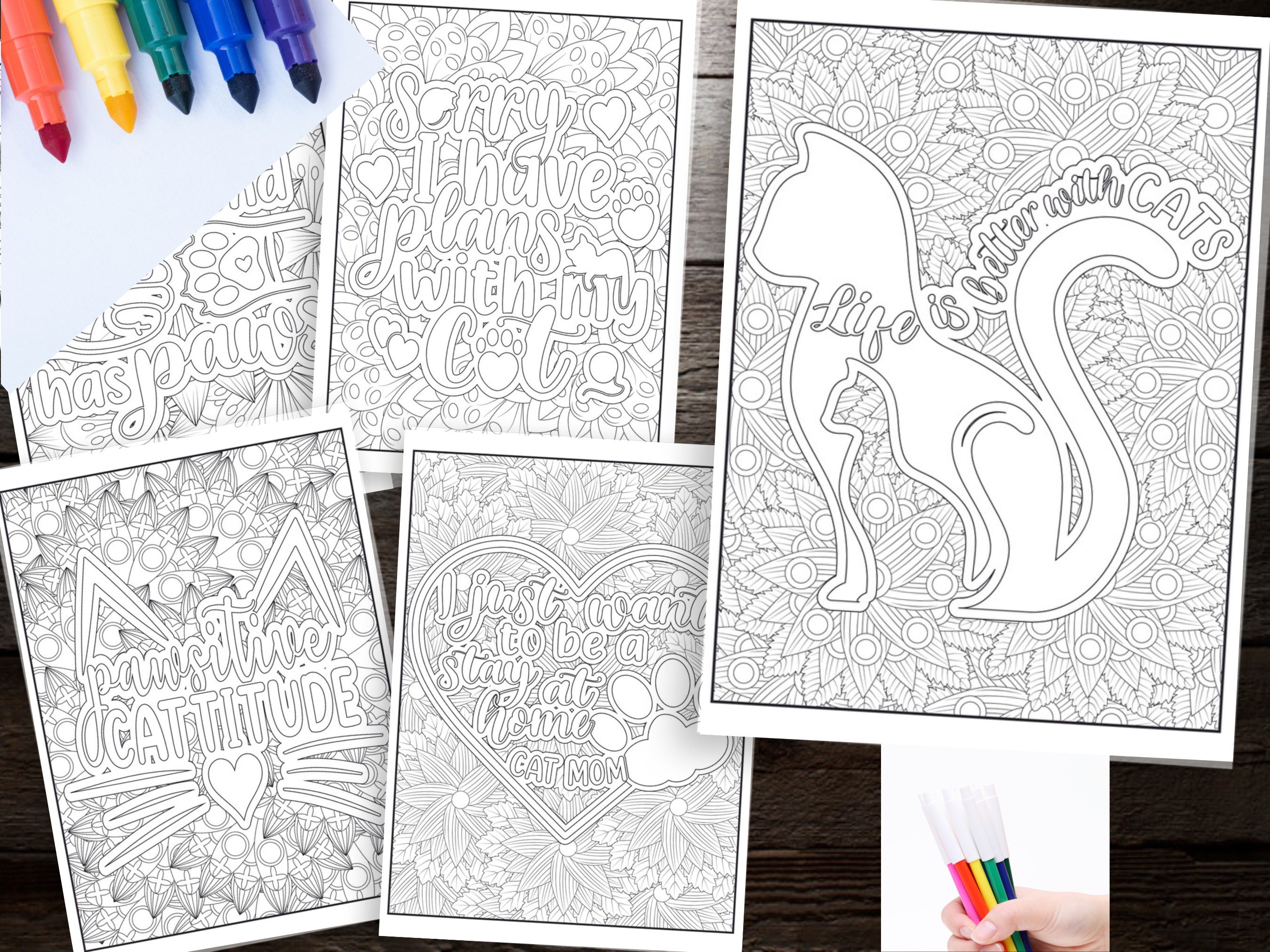 40 Cat Quotes Coloring Pages for Kids and Adults , Digital Download PDF ...