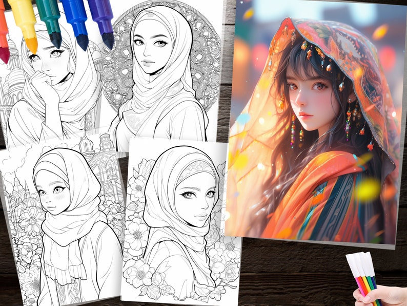 200 Muslim Girl Coloring Pages Islamic Coloring Sheets for Kids Digital ...