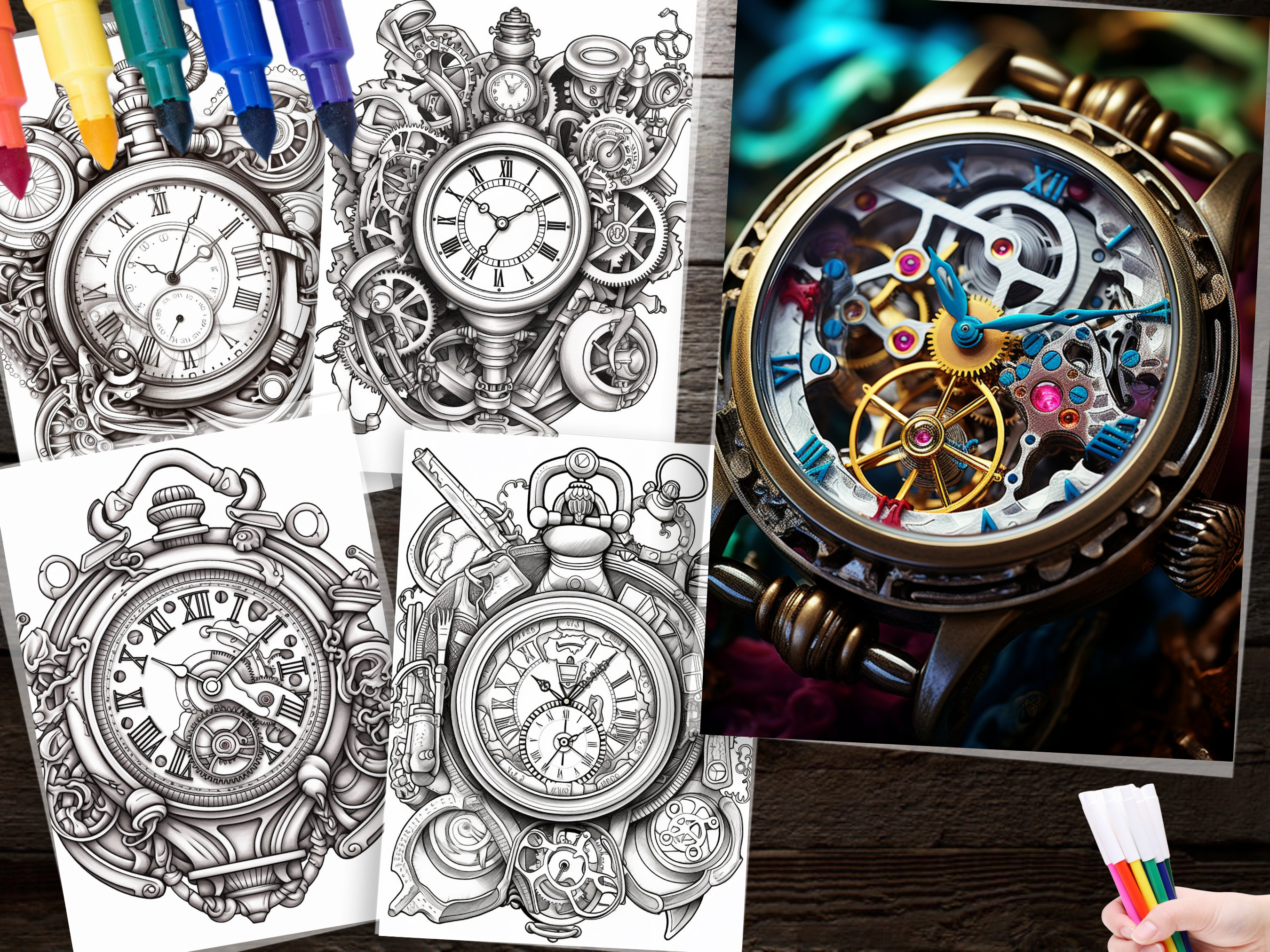 150 Steampunk Watch Coloring Pages Unique and Intricate Designs for ...