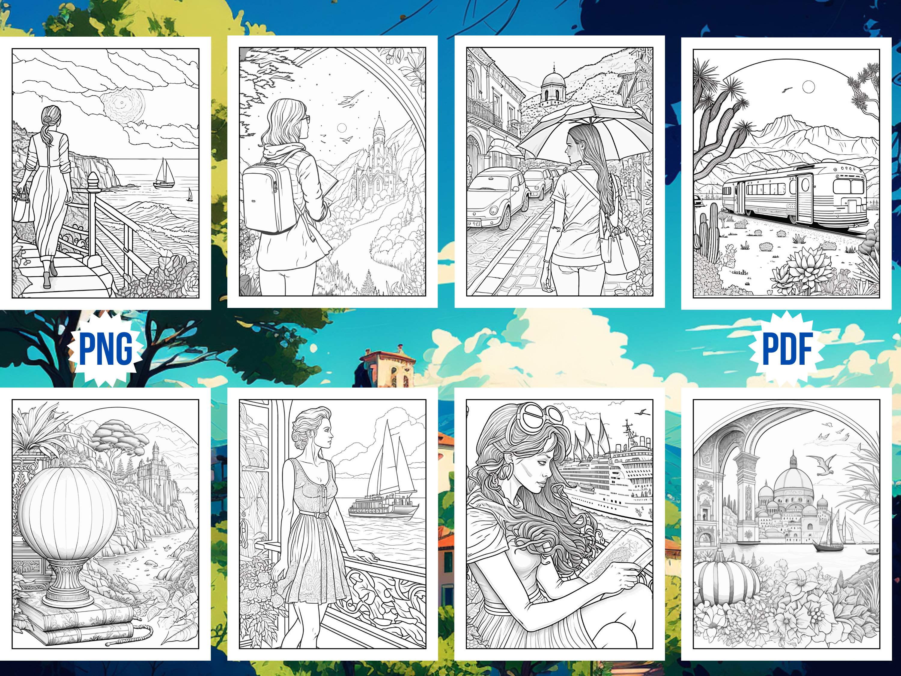 Printable Bundle of 100 Unique Travel-themed Adult Coloring Pages - Etsy