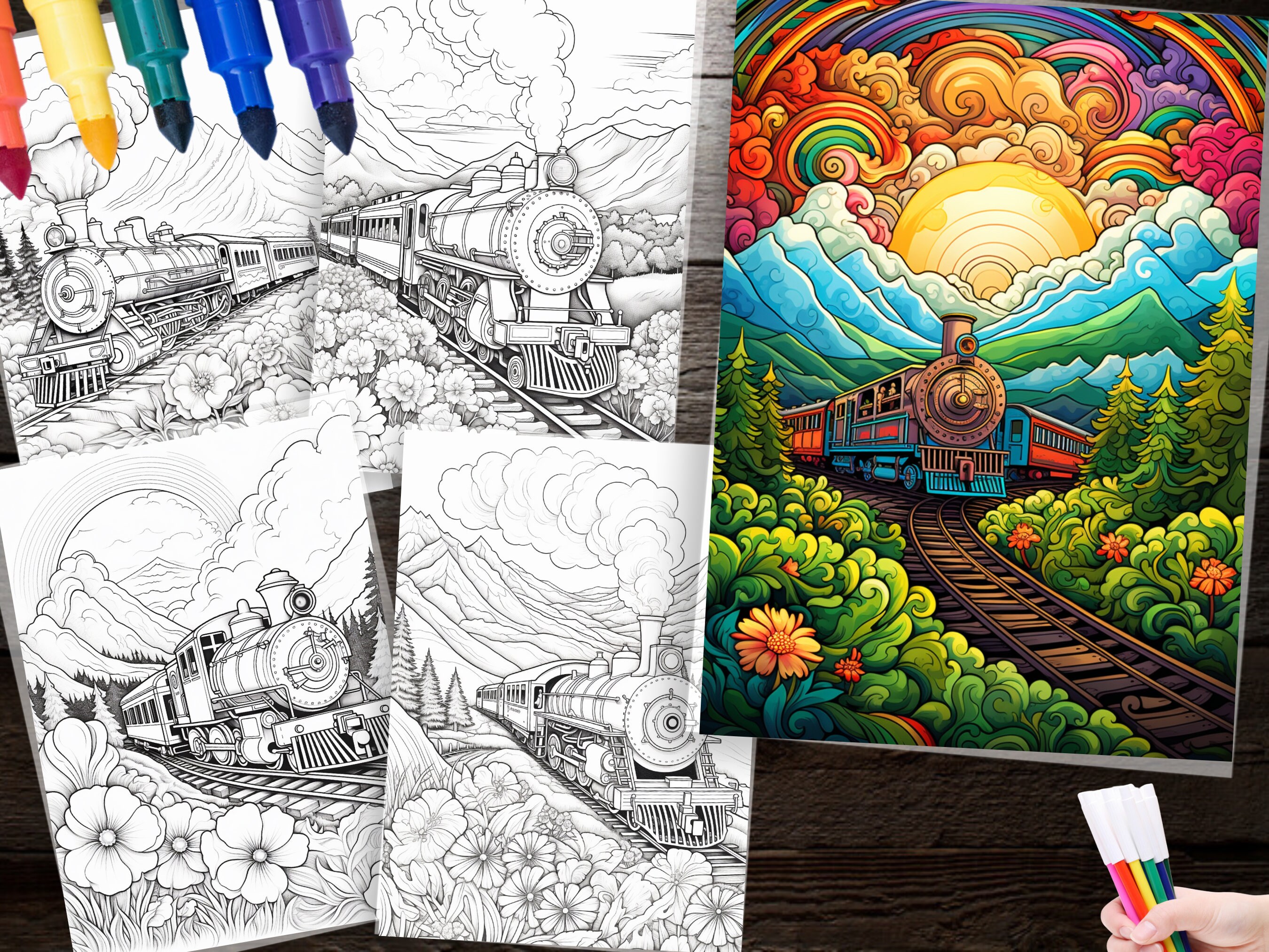 240 Magical Train Coloring Page for Kids and Adults Instant Download ...