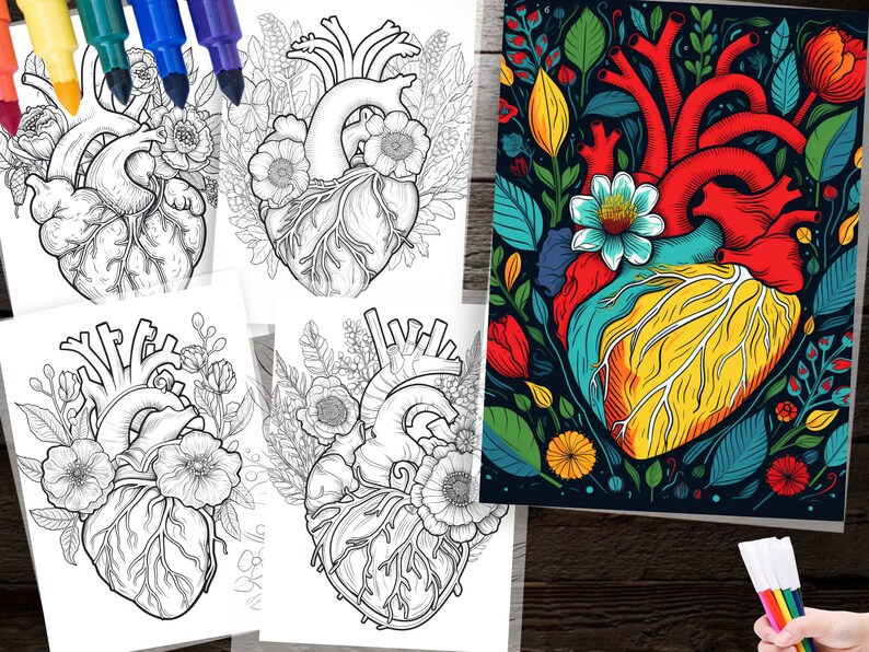 300 Heart Flower Coloring Pages, Intricate Floral Designs (PDF) - Etsy