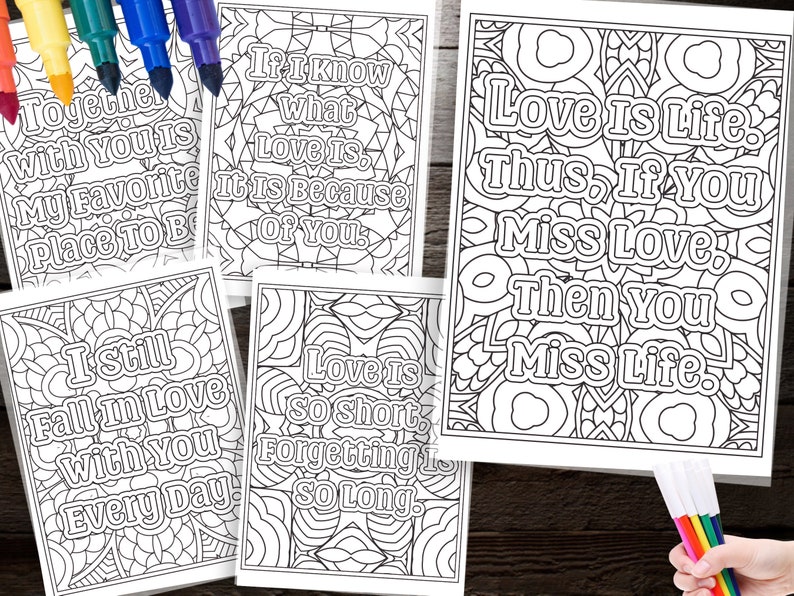 Love Quotes Valentine's Day Coloring Pages Bundle for Adult - Love ...