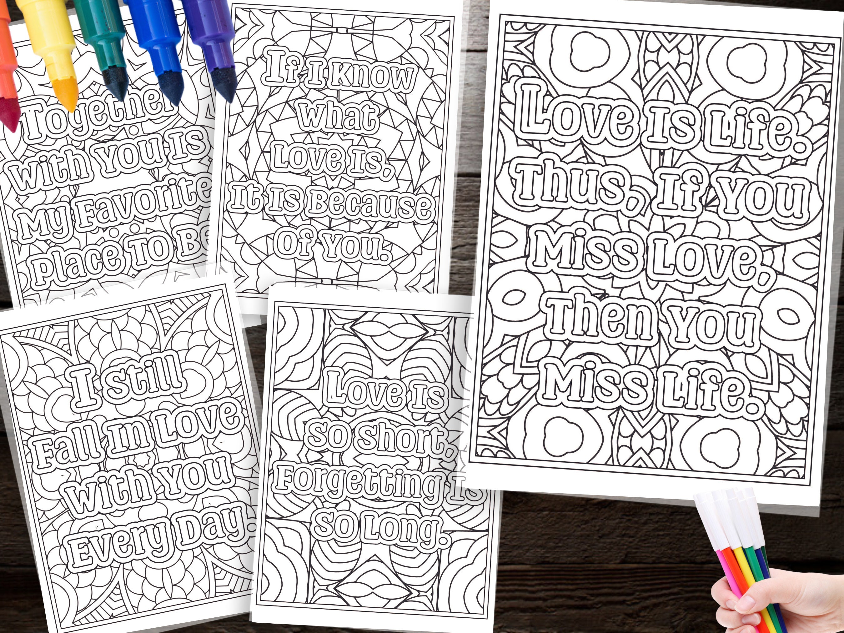Love Quotes Valentine's Day Coloring Pages Bundle for Adult - Love ...