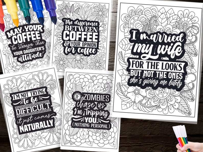 100 Funny Quotes Coloring Pages Instant Digital Download for Relaxation ...