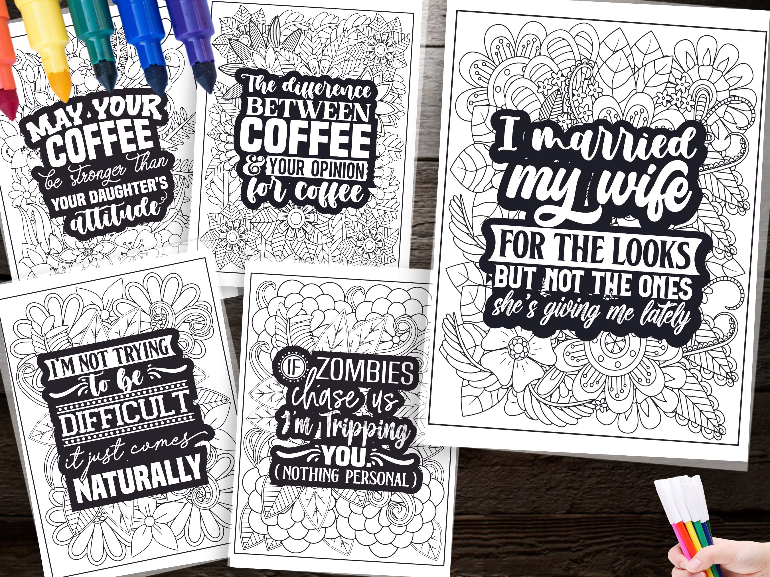 100 Funny Quotes Coloring Pages Instant Digital Download for Relaxation ...