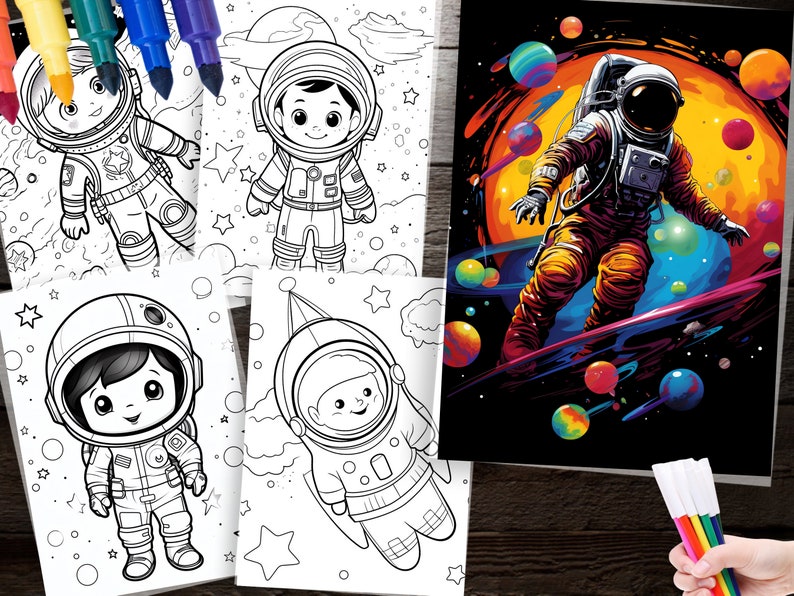 170 Space Themed Coloring Page for Kids & Adults Printable Astronaut ...