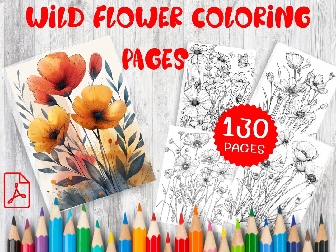 130 Wild Flower Coloring Pages | Intricate Designs for Relaxation and ...