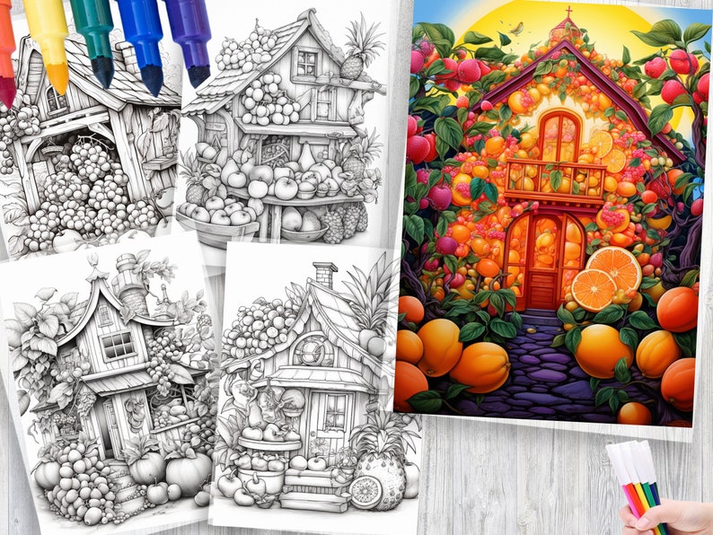 Fruit House Coloring Pages – 200 Fun Designs for All Ages (printable ...