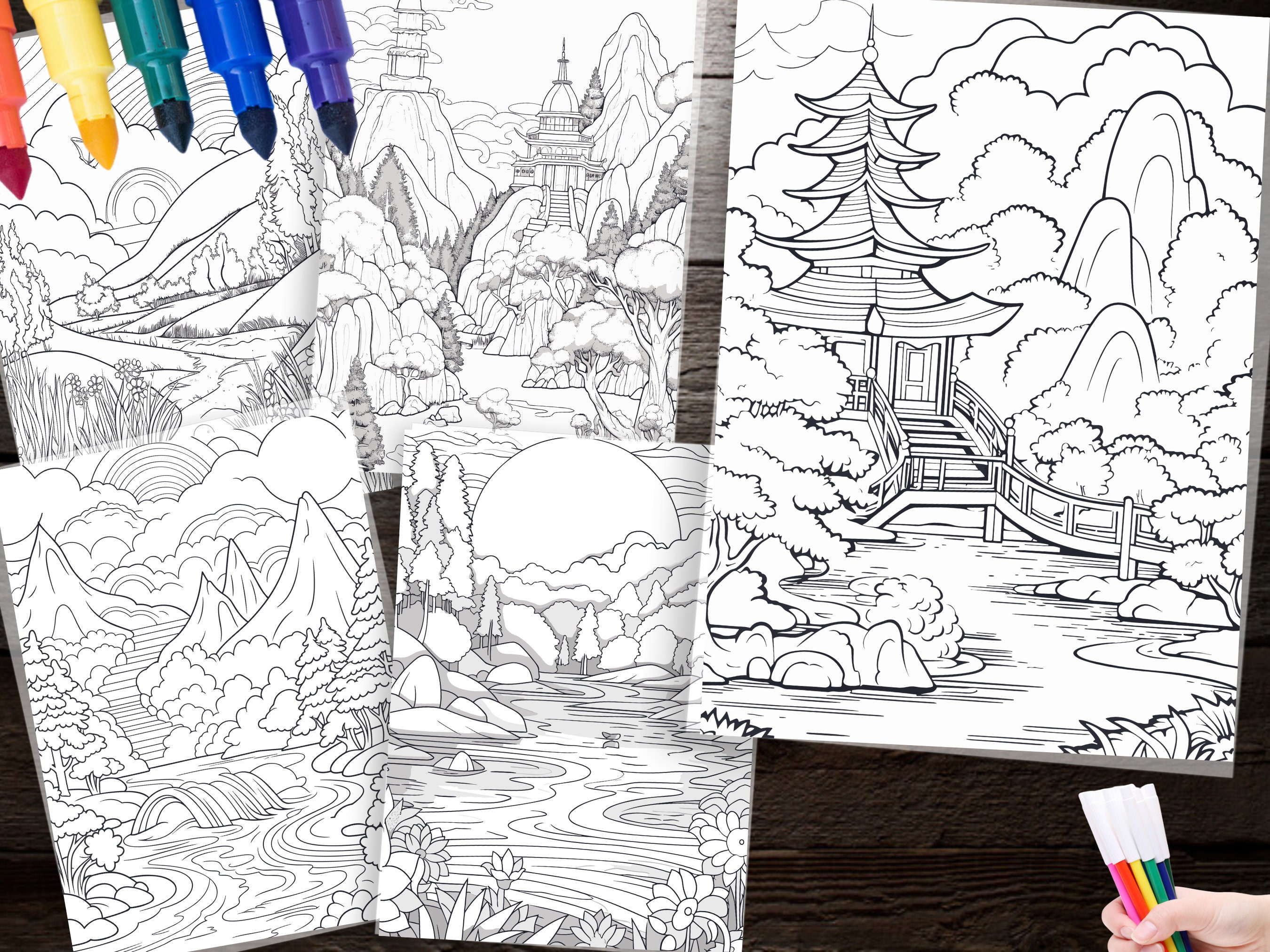 110 Peaceful Nature Coloring Page Relaxing Adult Coloring Sheet ...