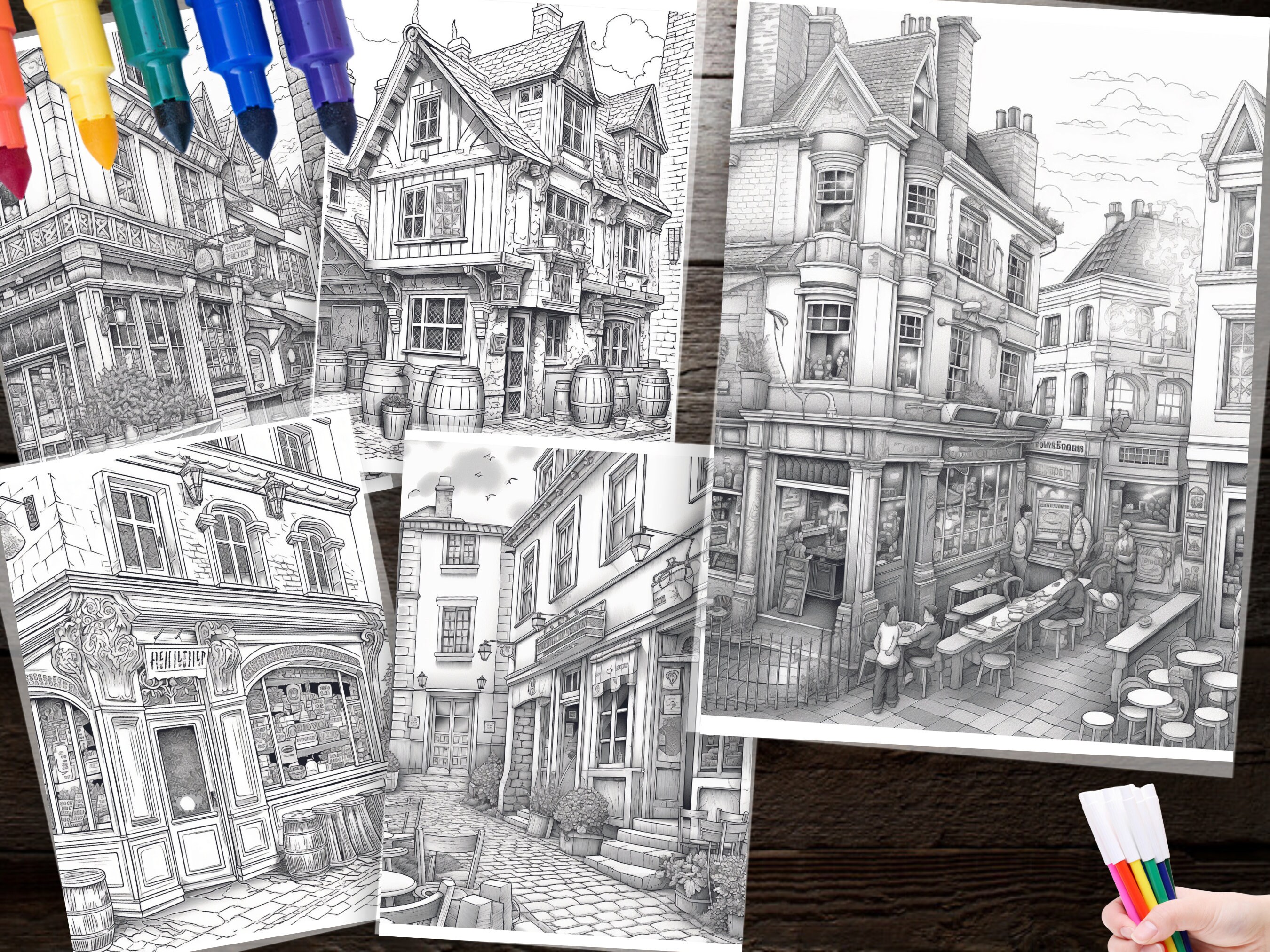 30 European Pubs Coloring Pages for Relaxation & Creativity Detailed ...