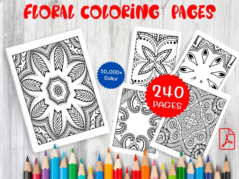 240 Floral Mandala Coloring Pages Beautiful Designs for Relaxation and ...