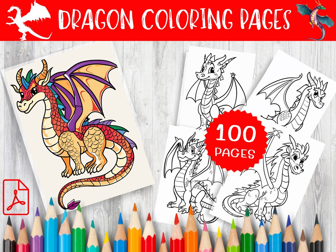 100 Dragon Coloring Pages for Kids, Printable Fantasy Designs for ...