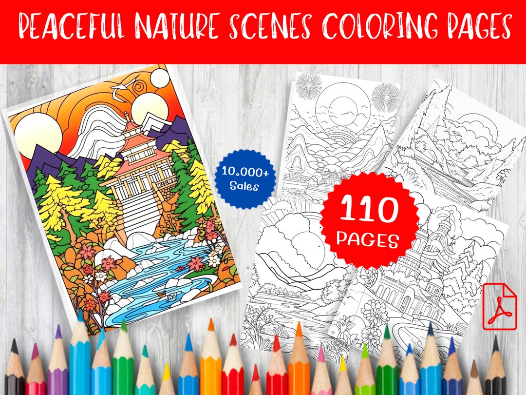 110 Peaceful Nature Coloring Page - Relaxing Adult Coloring Sheet ...