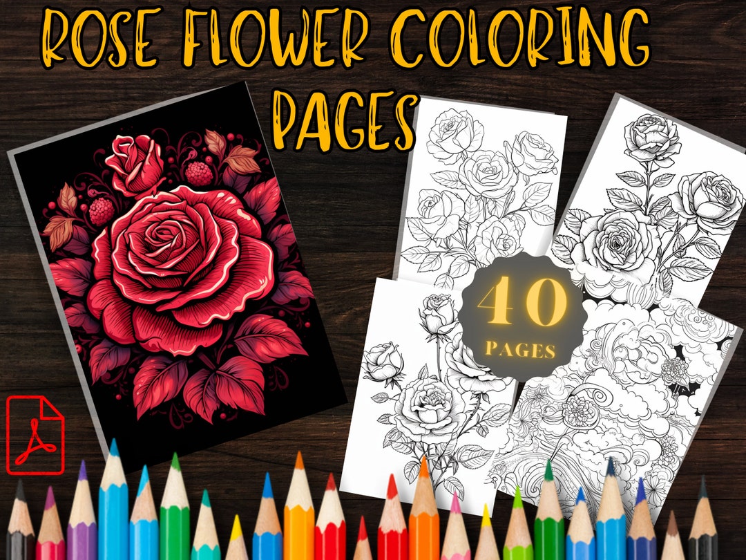 Rose Flower Coloring Pages – 40 Printable Floral Designs (digital ...