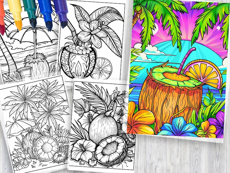 200 Summer Vibes Coconut Coloring Pages | Tropical Beach Fun | Relaxing ...