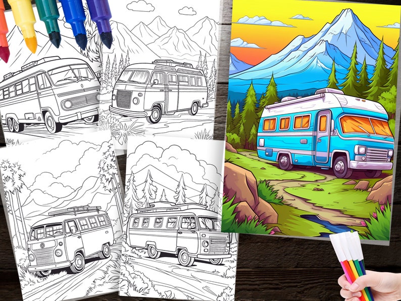 RV Road Trip Coloring Pages – 300 Adventure Designs (digital Download ...