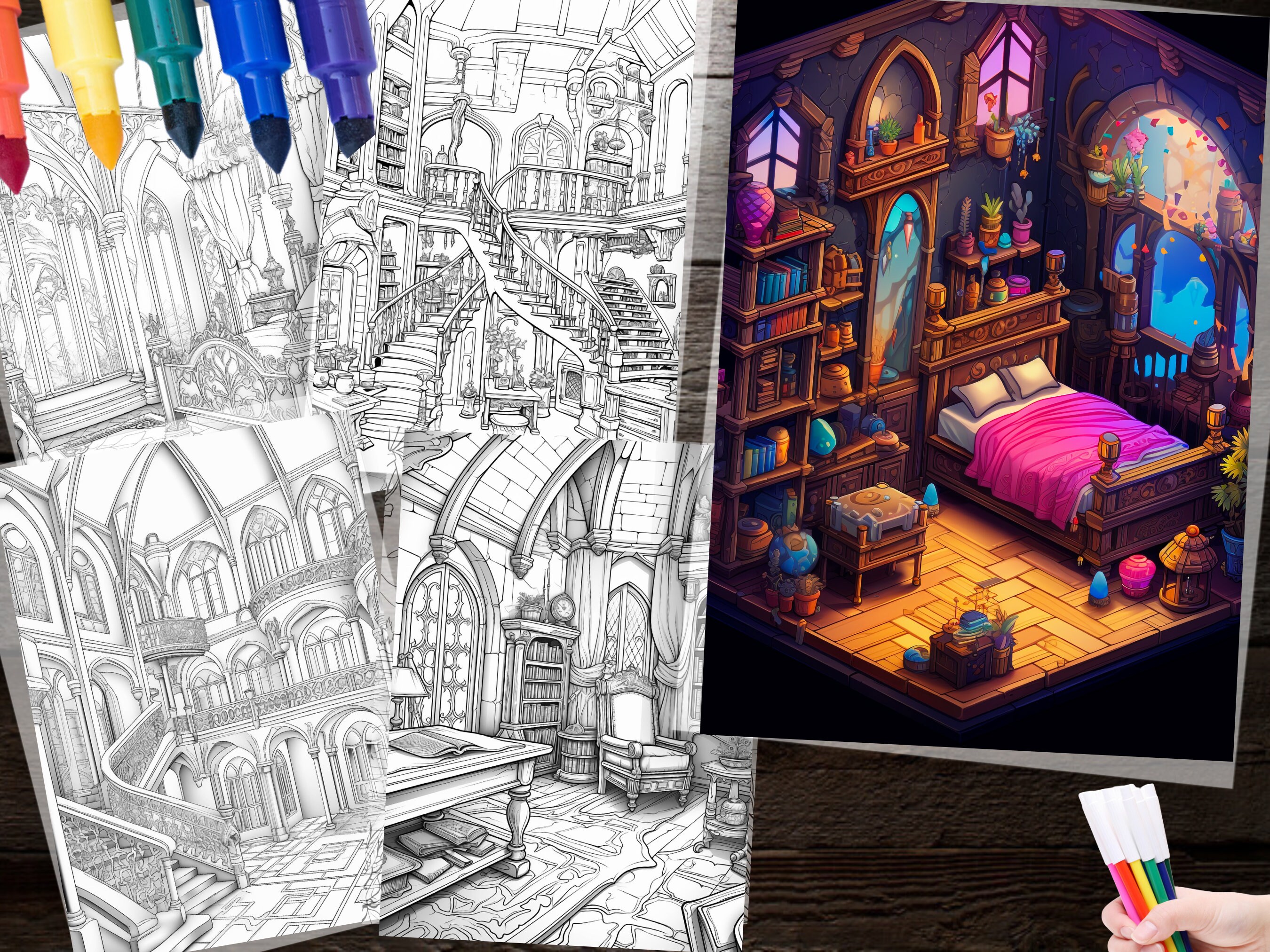 150 Fantasy Isometric Room Coloring Page for Creative Minds Printable ...