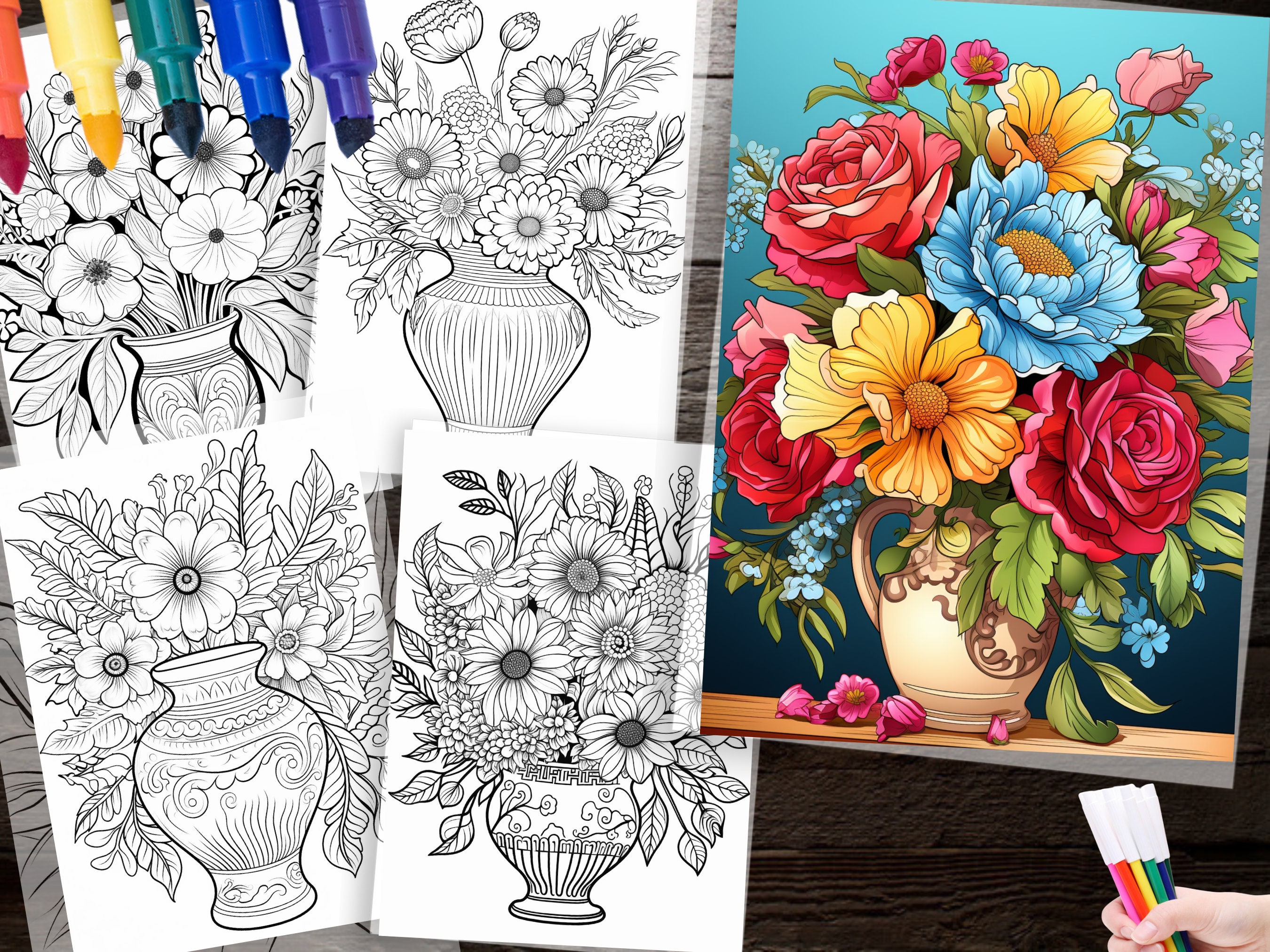 220 Flowers Vase Coloring Pages - Beautiful Floral Designs for ...