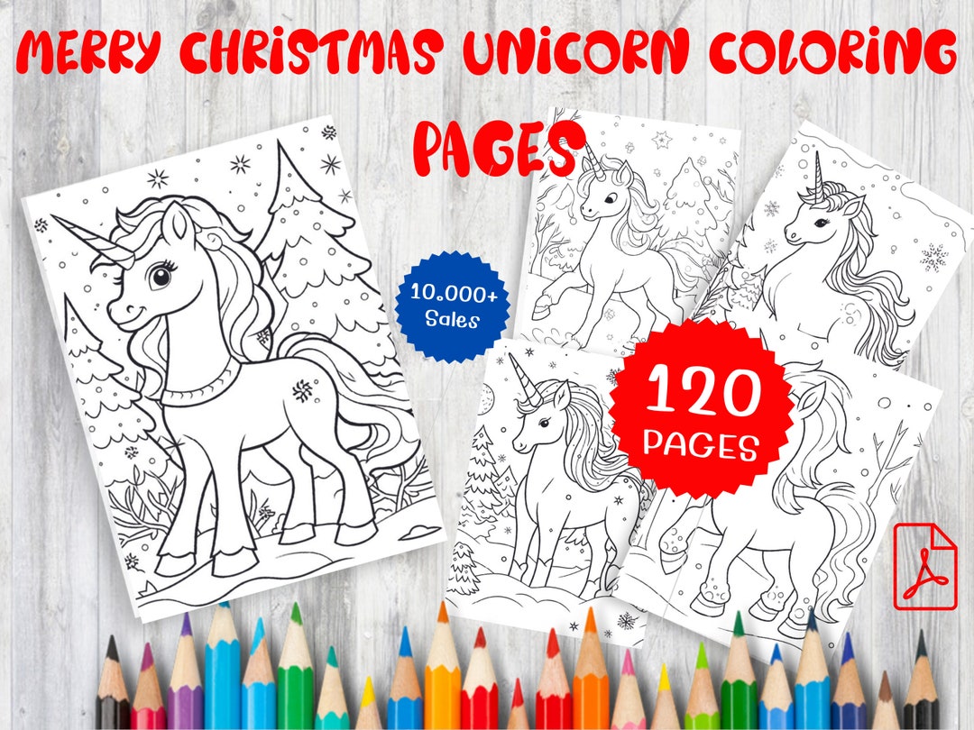 120 Merry Christmas Unicorn Coloring Pages for Kids, Winter Coloring ...