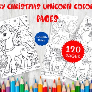 120 Merry Christmas Unicorn Coloring Pages for Kids, Winter Coloring ...