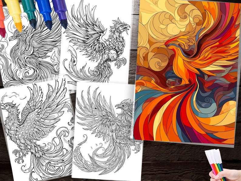 150 Phoenix Coloring Pages - Detailed Printable Artwork (digital ...