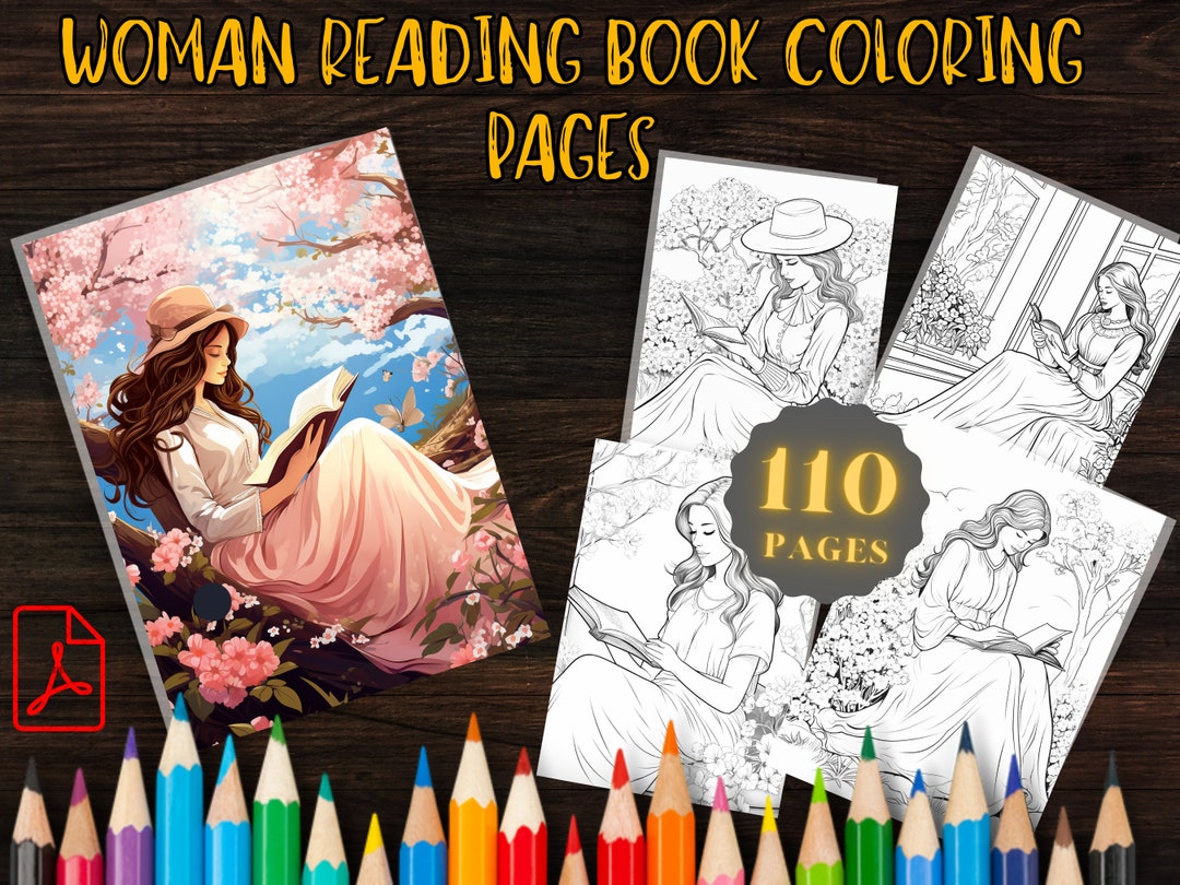 Woman Reading Coloring Book Pages – 110 Detailed Illustrations ...