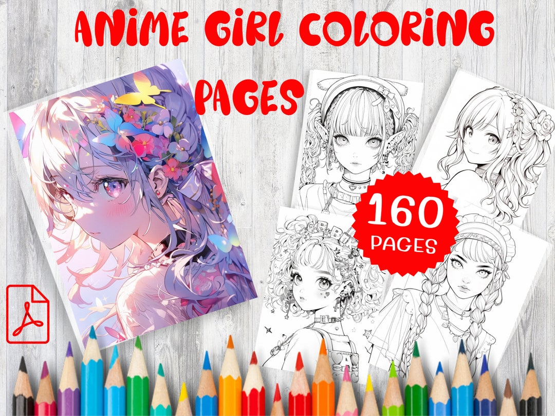 160 Cute Anime Girl Coloring Pages, Printable Coloring Book, Fun ...
