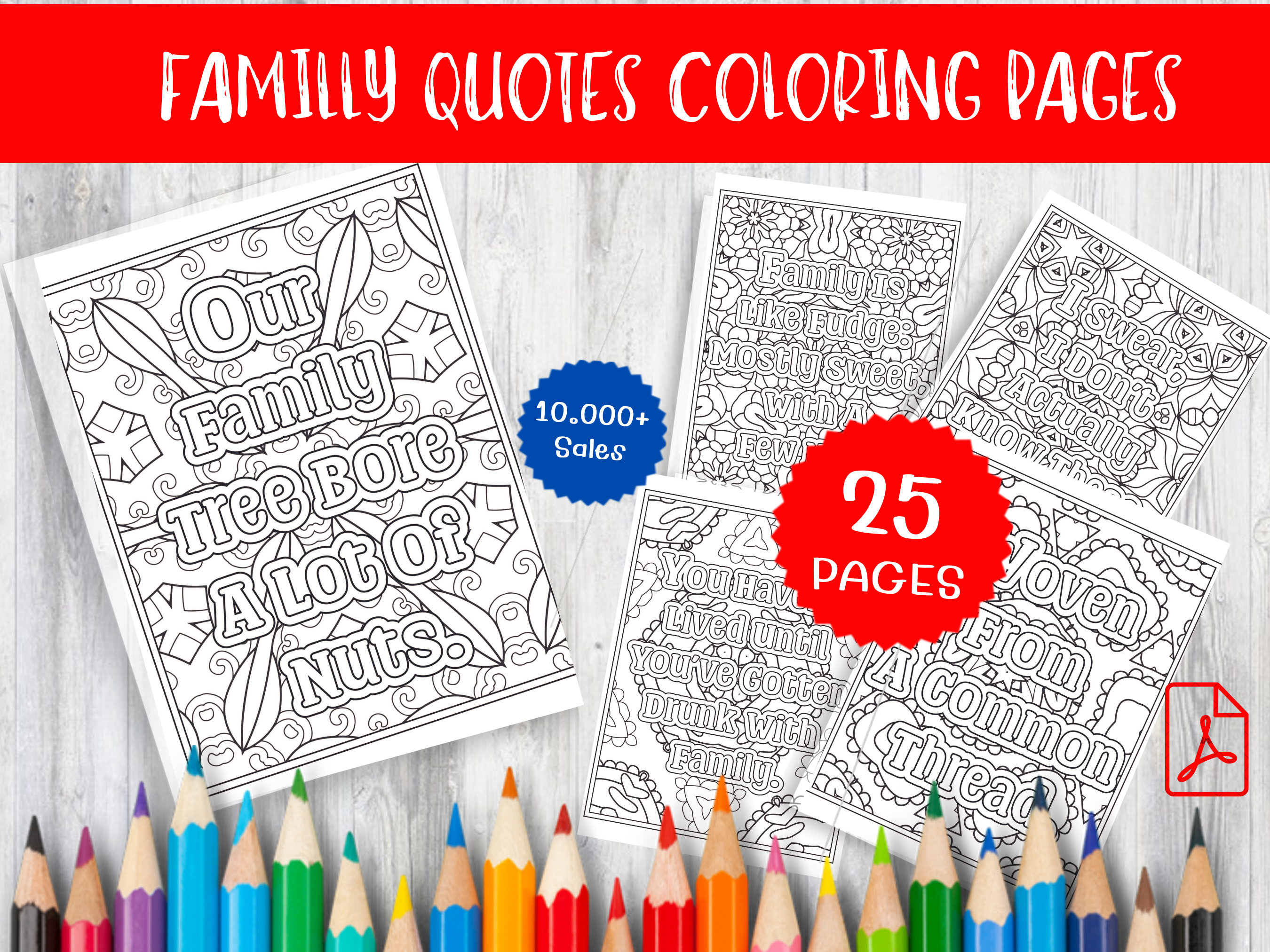 Family Quotes Coloring Pages Printable Digital Download Inspirational ...