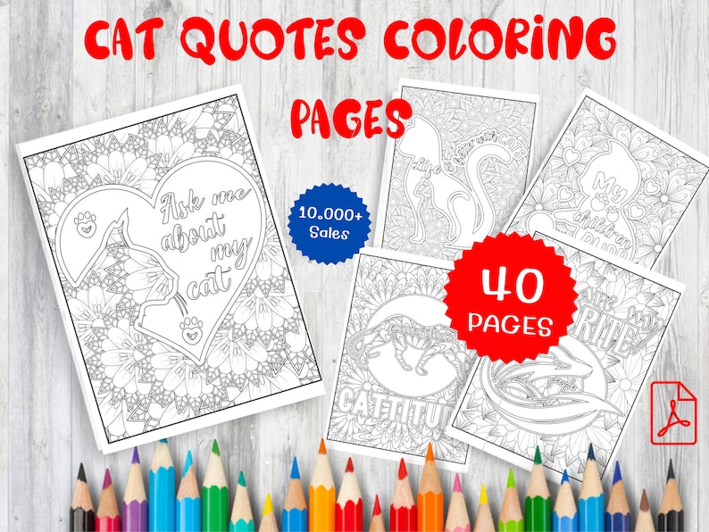 40 Cat Quotes Coloring Pages for Kids and Adults , Digital Download ...