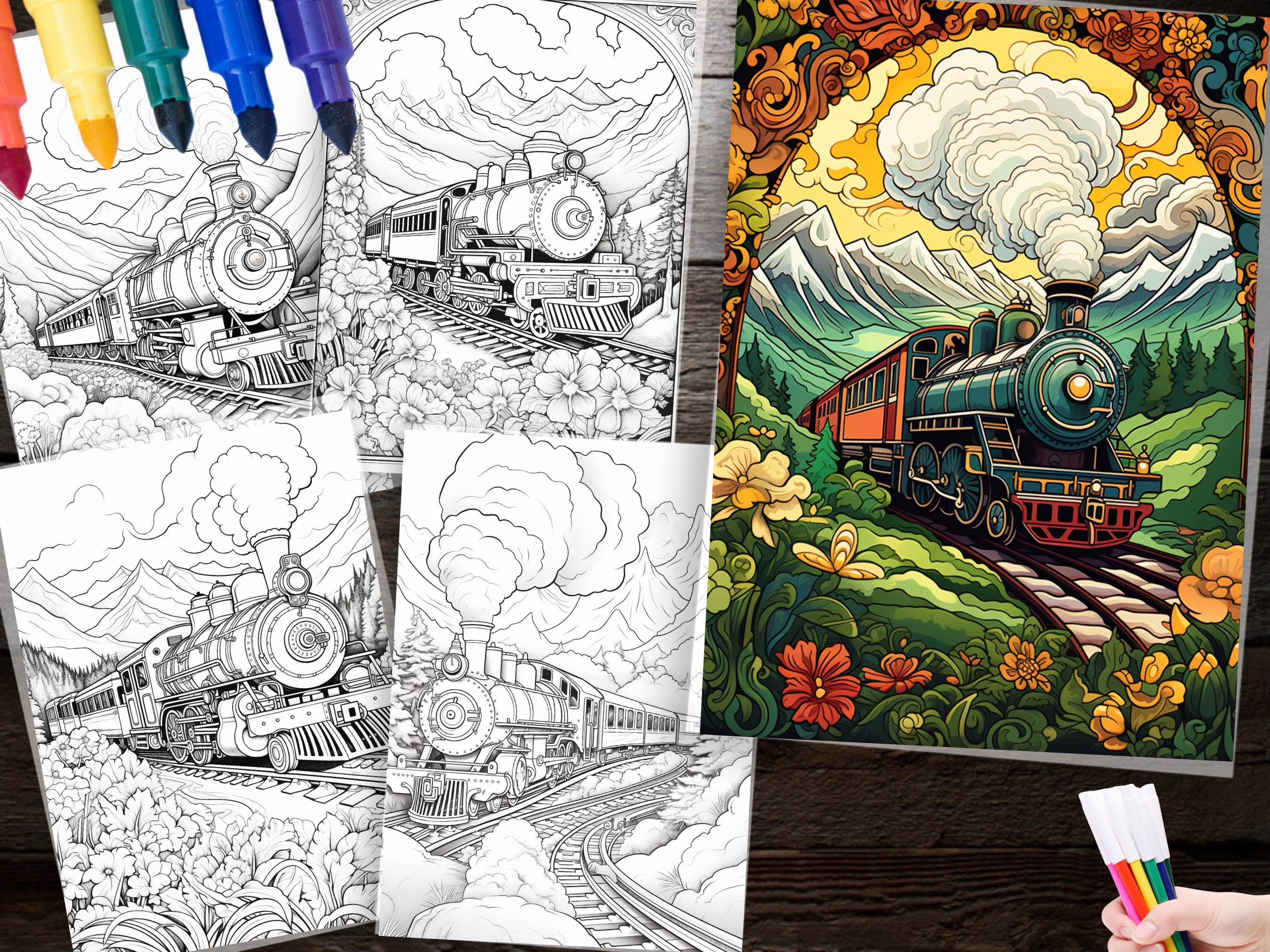 240 Magical Train Coloring Page for Kids and Adults Instant Download ...