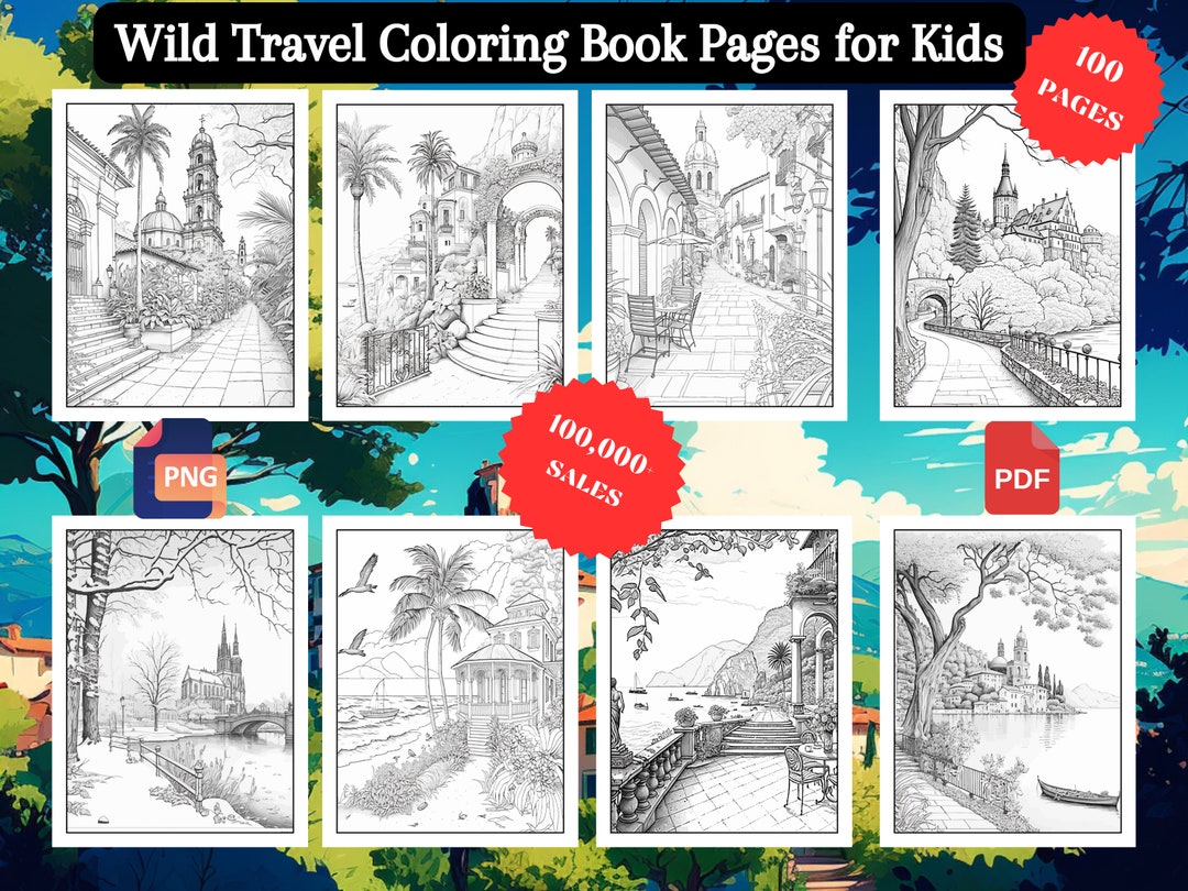 Printable Bundle of 100 Unique Travel-themed Adult Coloring Pages - Etsy