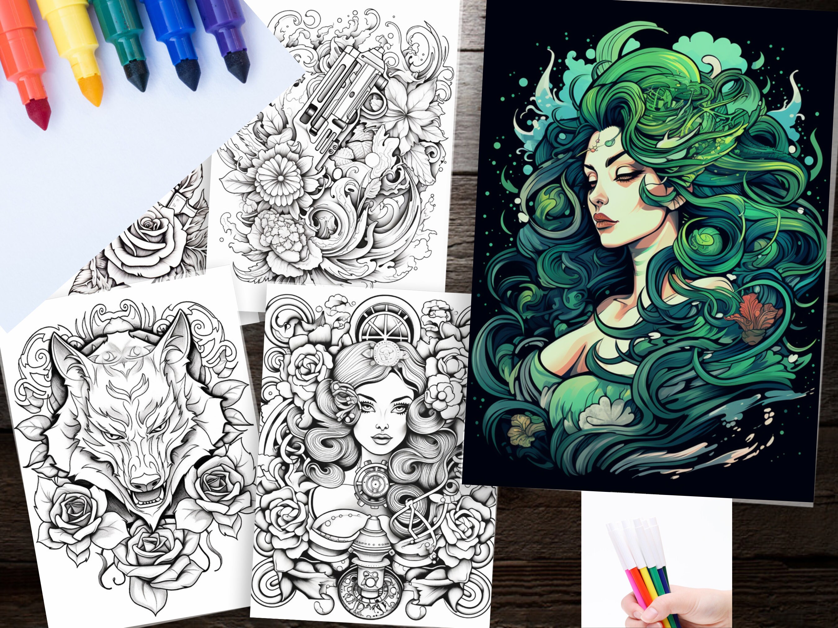 260 Printable Tattoos Coloring Pages for Kids and Adults , Grayscale ...