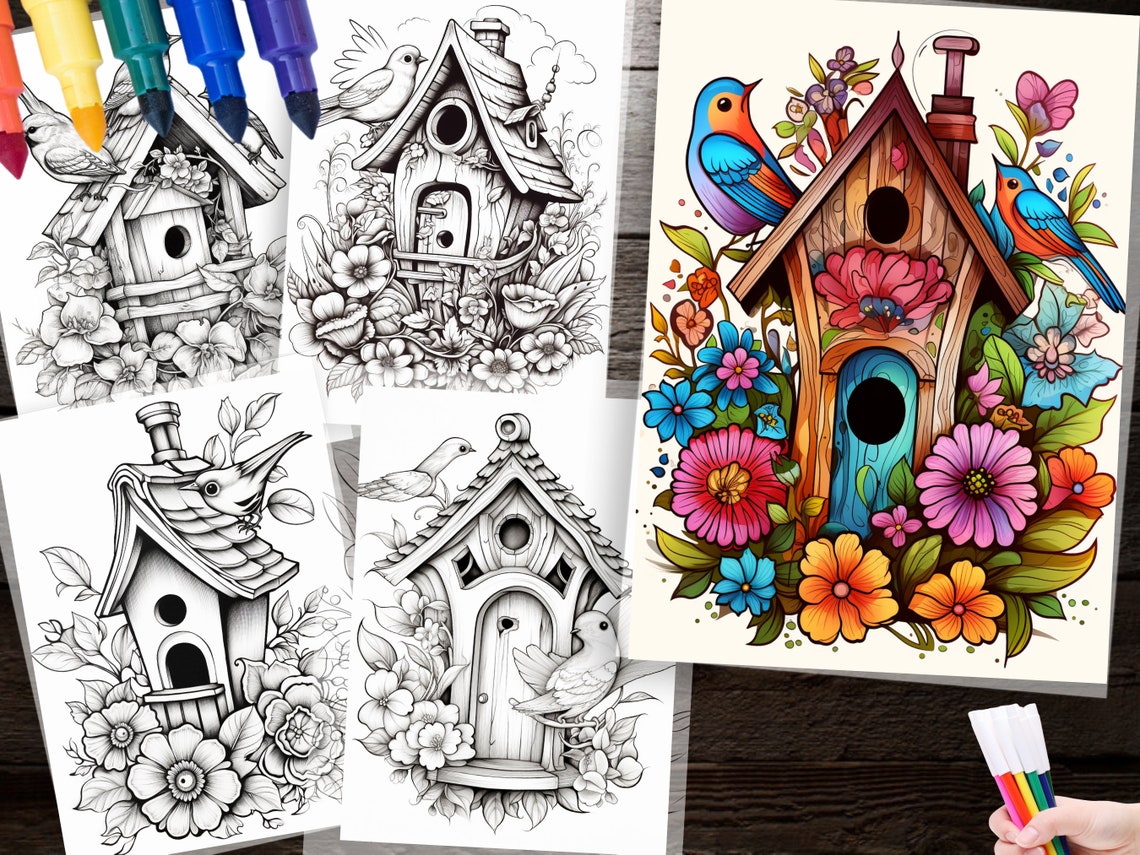 200 Birdhouse Coloring Pages for Relaxation and Creativity Printable ...