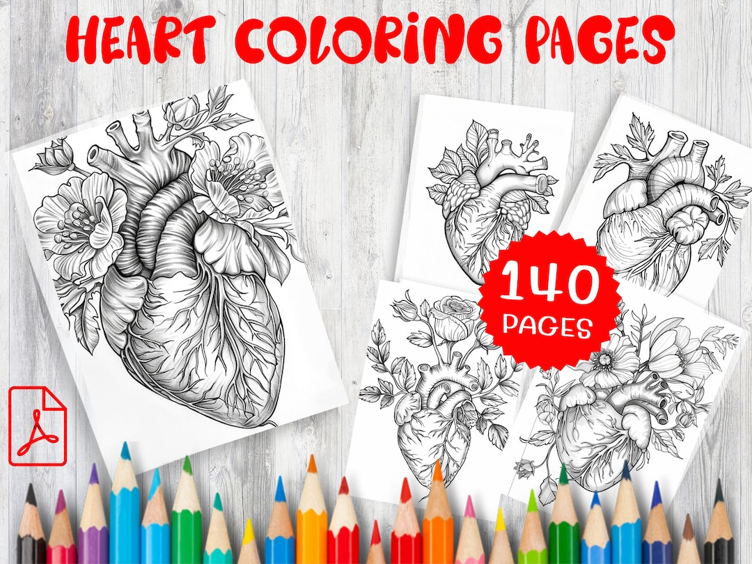 140 Charming Heart Coloring Pages, Relaxation & Creativity Printable ...