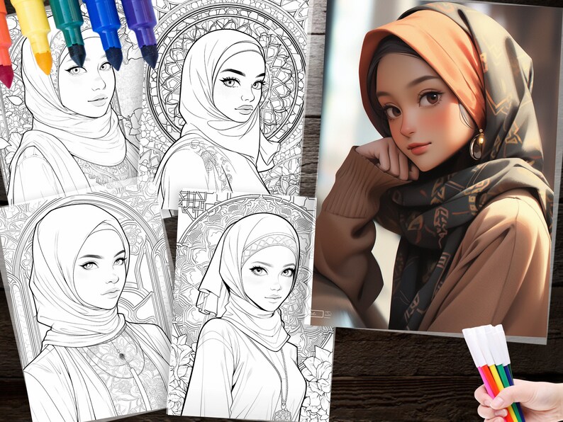 200 Hijab Coloring Pages, Islamic Art Printable Sheets (digital ...