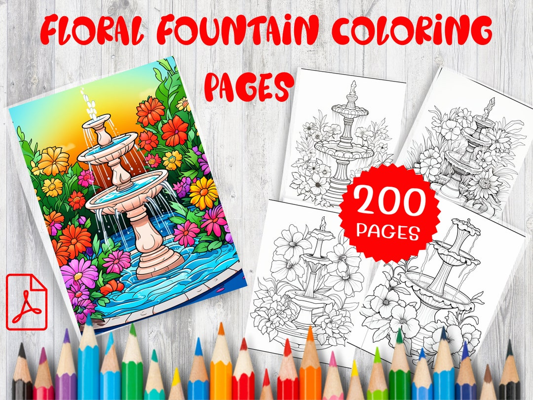 200 Floral Fountain Coloring Pages, Relaxing Botanical Designs for ...